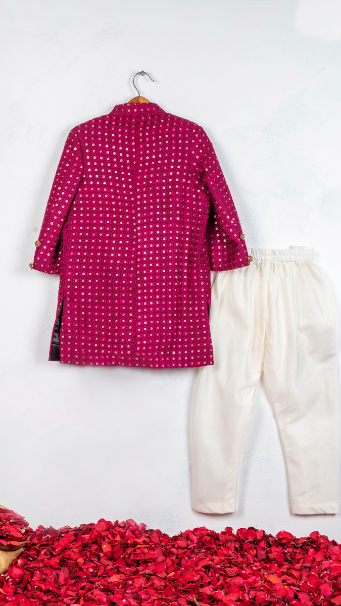 Pre-Order: Wine Thread Embroidered Sherwani– Peonyy Kids