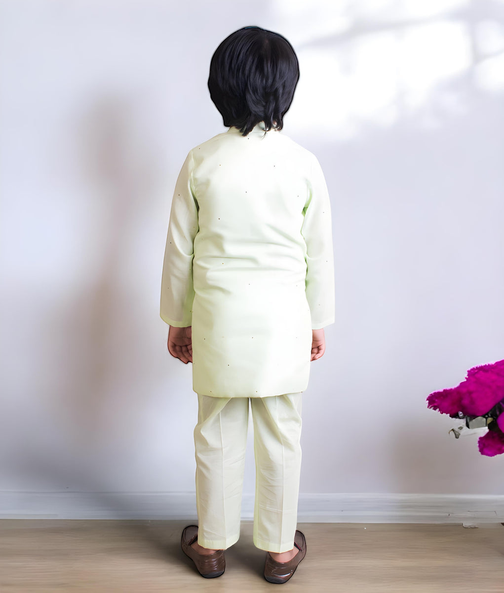Pre-Order: Green Mukesh Work Kurta with Pant– Peonyy Kids