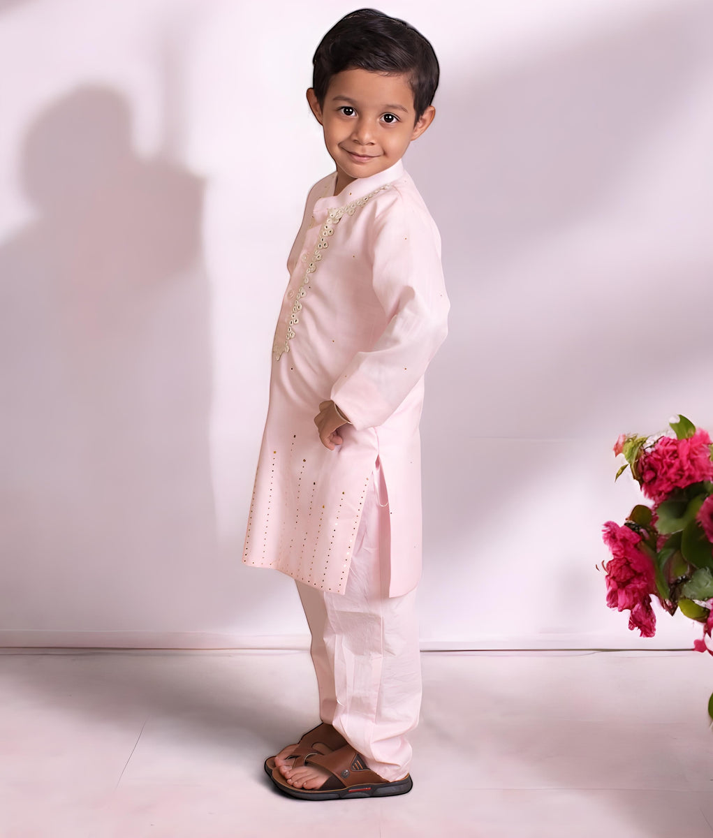 Pre-Order: Pink Mukesh Work Kurta with Pant– Peonyy Kids