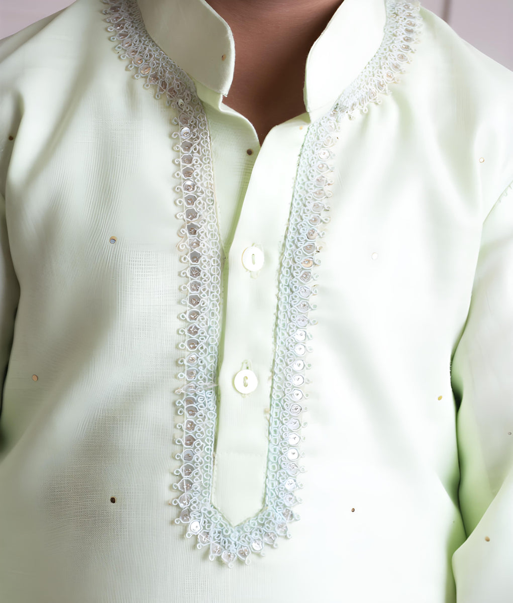 Pre-Order: Green Mukesh Work Kurta with Pant– Peonyy Kids