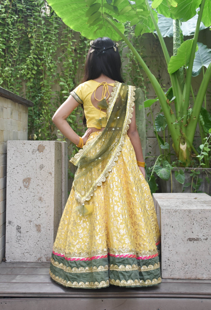 Pre-Order - Yellow Boti Choli with Lehenga and Dupatta Set for Girls ...