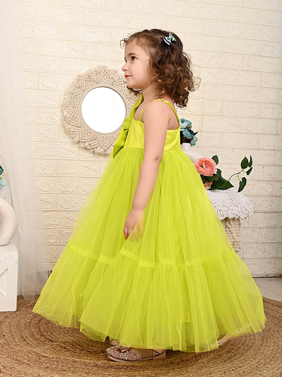 Pre Order: Neon Green Big Bow Dres– Peonyy Kids