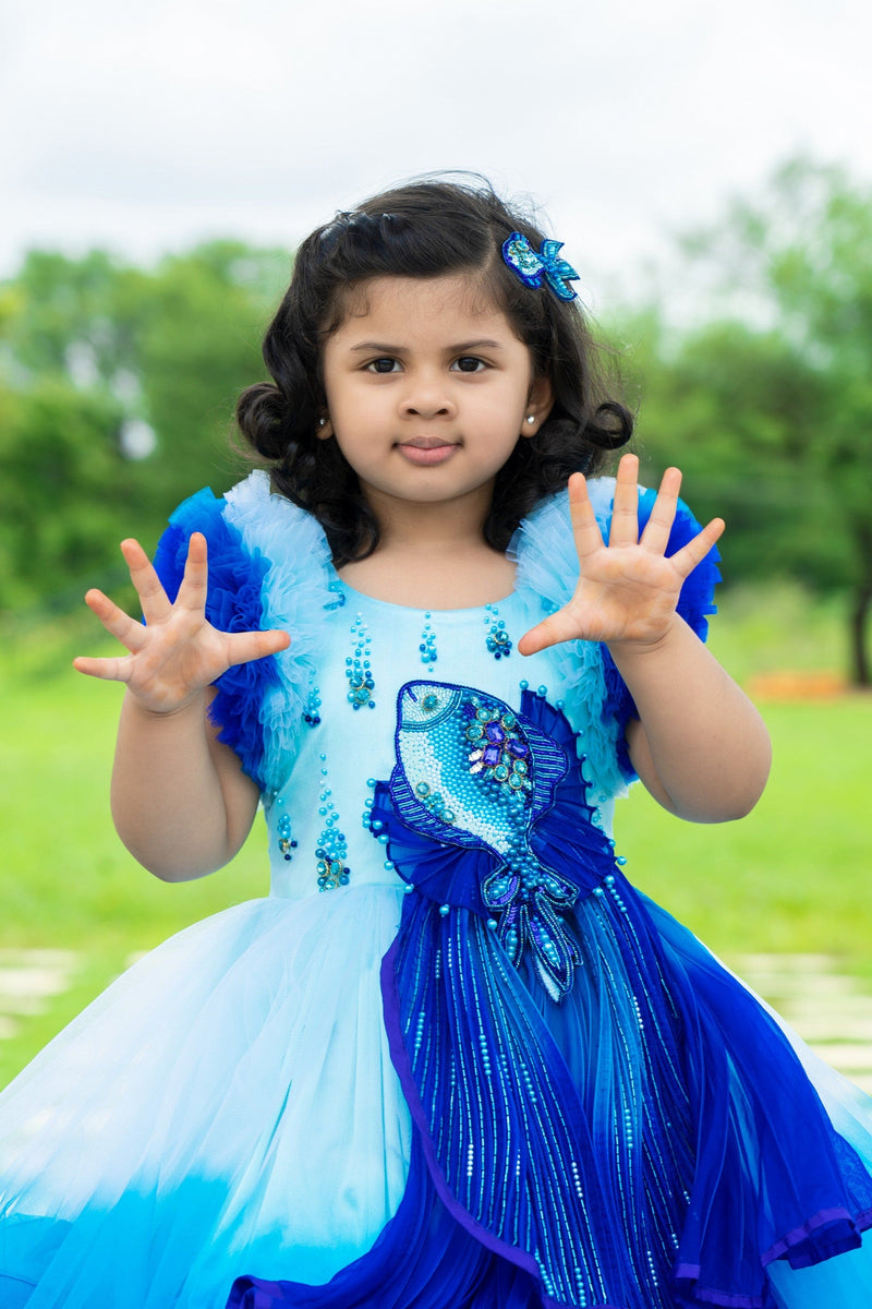 Pre-Order: Blue color gradient gown with hand crafted bead embellished ...