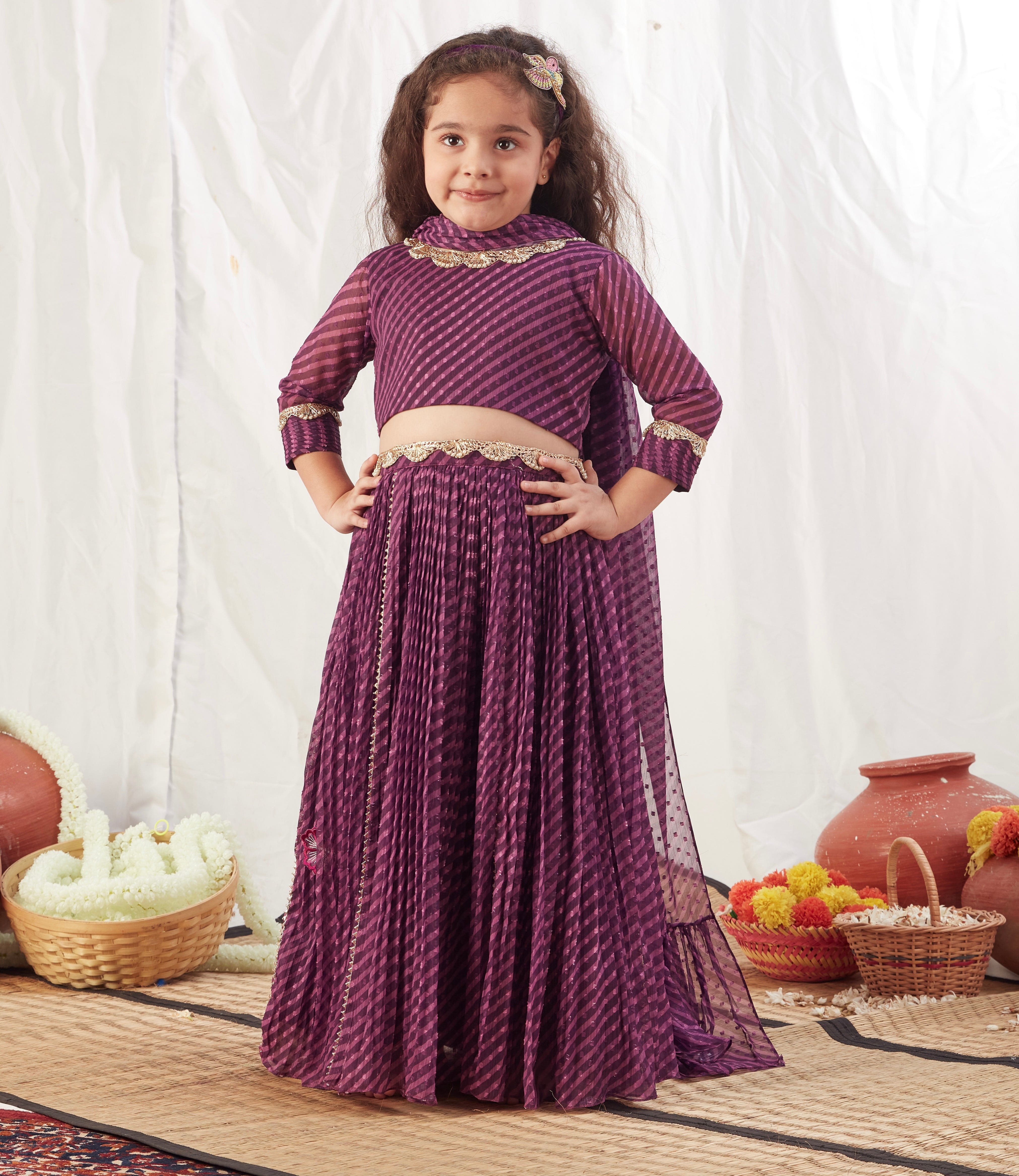 Pre-Order: Purple Leheriya Lehenga– Peony Kids Couture