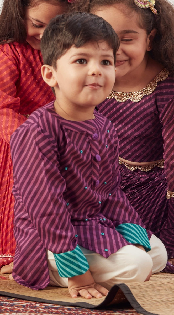 Pre-Order: Purple Leheriya Kurta with Pant– Peonyy Kids
