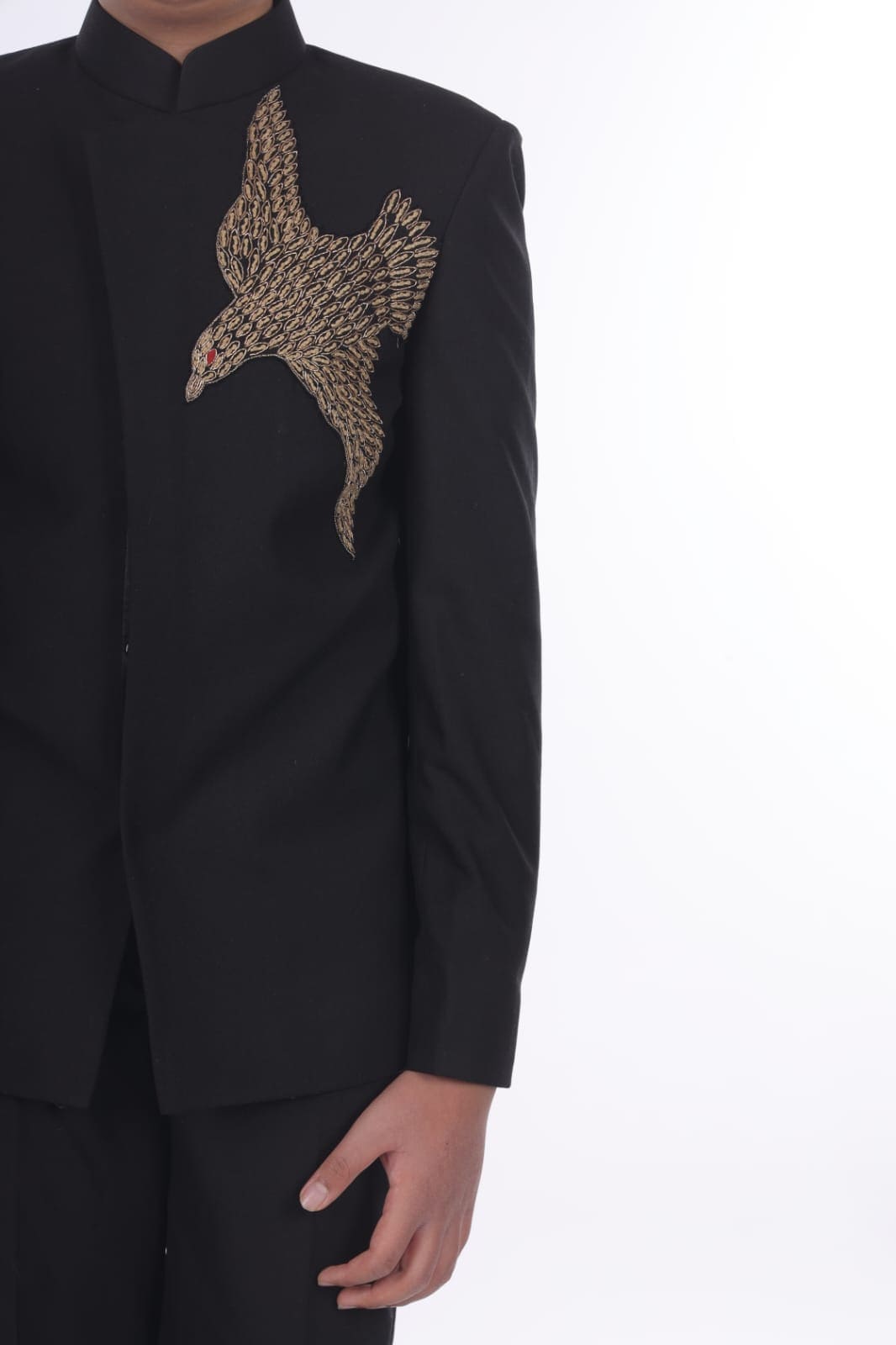 Pre-Order: Black Prince Coat with Bird Hand Embroidered Butta Set ...