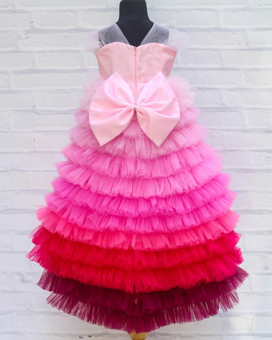 Pre-Order: Pink Color Gradient High Low Layered Gown– Peony Kids Couture