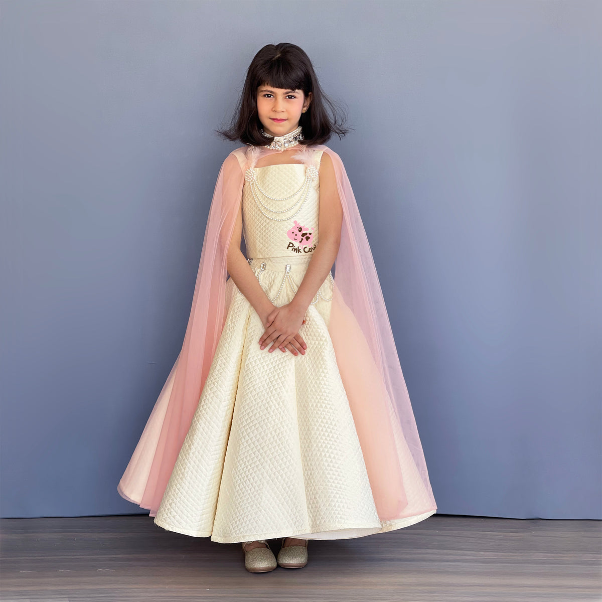 Pre-Order: Mini me Ghagra choli in quilted cream silk– Peony Kids Couture