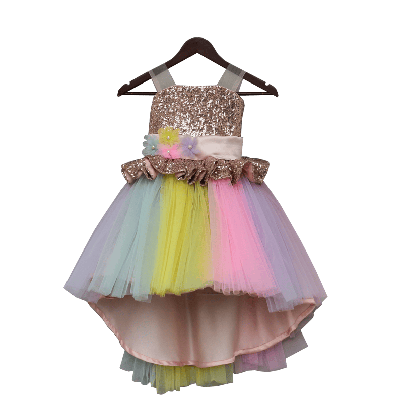 Pre-Order: Sequence Yoke with Multi Colour Frock– Peony Kids Couture